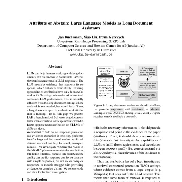 Attribute or Abstain: Large Language Models as Long Document Assistants ...