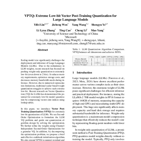 VPTQ: Extreme Low-bit Vector Post-Training Quantization for Large Language Models - ACL Anthology