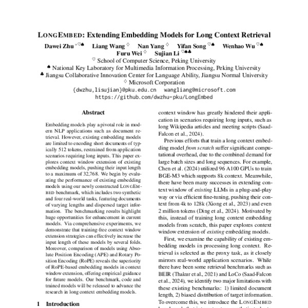 Longembed Extending Embedding Models For Long Context Retrieval Acl