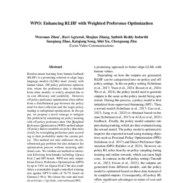 WPO: Enhancing RLHF with Weighted Preference Optimization - ACL Anthology