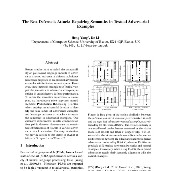The Best Defense is Attack: Repairing Semantics in Textual Adversarial Examples - ACL Anthology