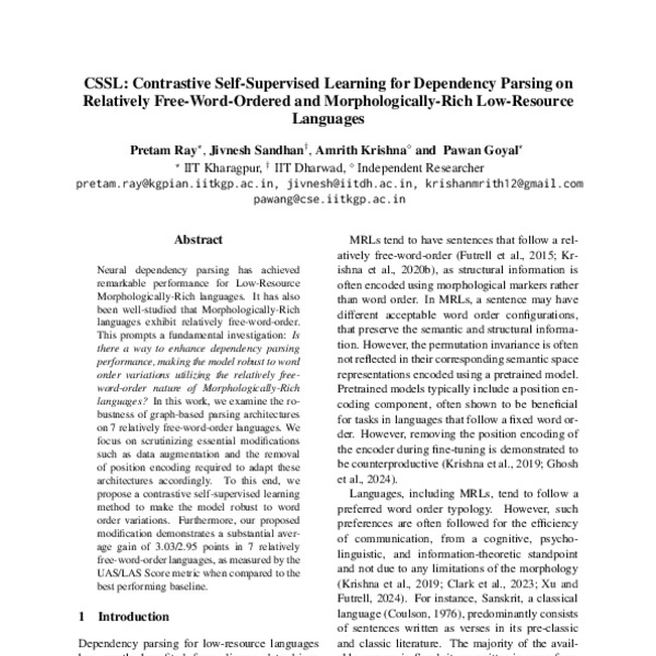CSSL: Contrastive Self-Supervised Learning for Dependency Parsing on Relatively Free Word ...