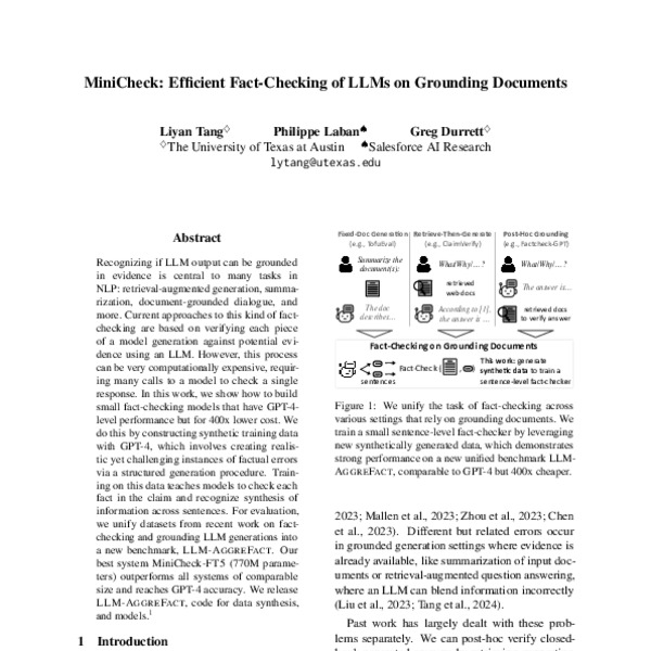 MiniCheck: Efficient Fact-Checking of LLMs on Grounding Documents - ACL Anthology