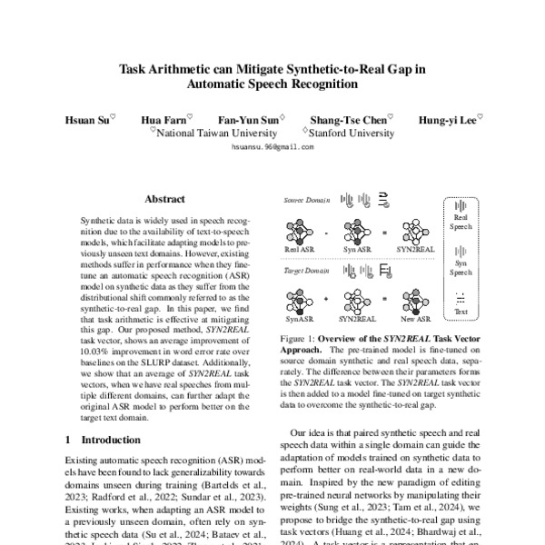 Task Arithmetic Can Mitigate Synthetic To Real Gap In Automatic Speech Recognition Acl Anthology