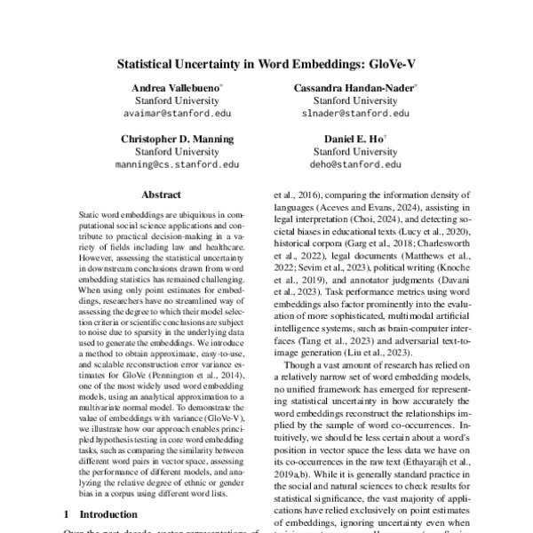 Statistical Uncertainty in Word Embeddings: GloVe-V - ACL Anthology