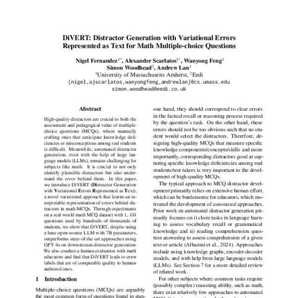Divert Distractor Generation With Variational Errors Represented As Text For Math Multiple