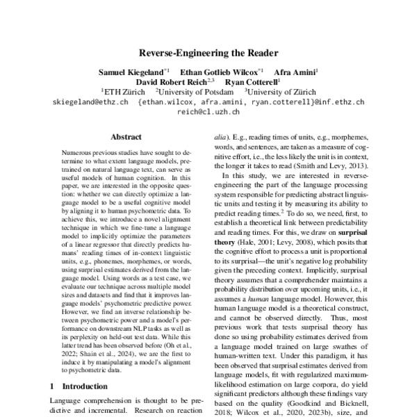 Reverse-Engineering the Reader - ACL Anthology