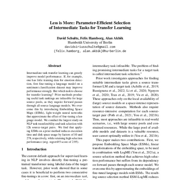 Less is More: Parameter-Efficient Selection of Intermediate Tasks for Transfer Learning - ACL ...