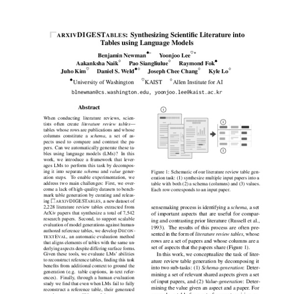 ArxivDIGESTables: Synthesizing Scientific Literature into Tables using Language Models - ACL ...