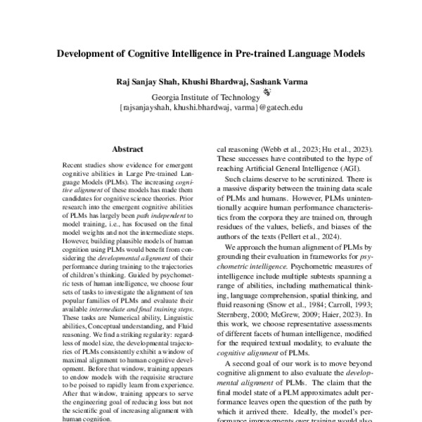 Development of Cognitive Intelligence in Pre-trained Language Models - ACL Anthology