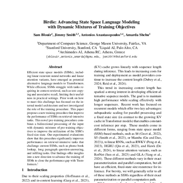 Birdie: Advancing State Space Language Modeling with Dynamic Mixtures of Training Objectives ...