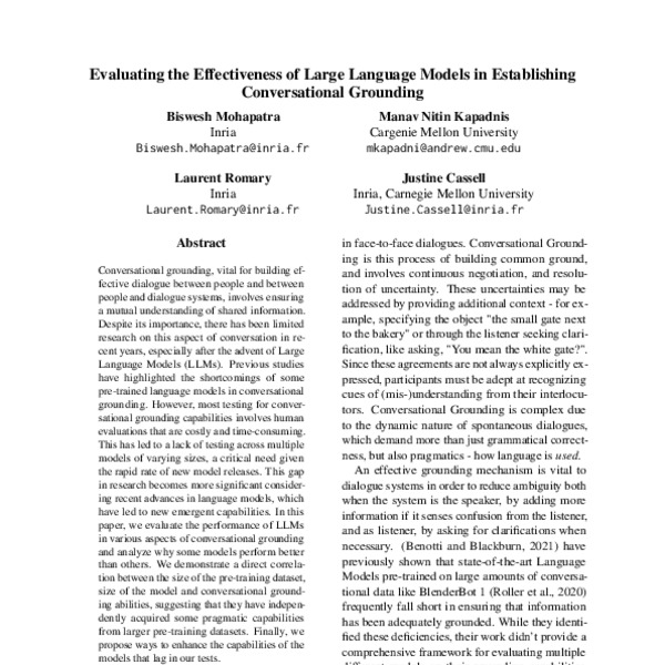 Evaluating the Effectiveness of Large Language Models in Establishing Conversational Grounding ...
