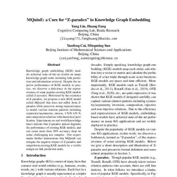 MQuinE: a Cure for “Z-paradox” in Knowledge Graph Embedding - ACL Anthology