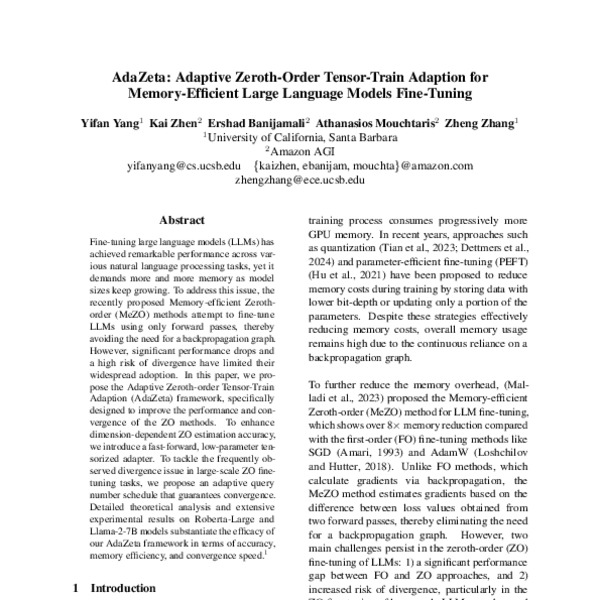 AdaZeta: Adaptive Zeroth-Order Tensor-Train Adaption for Memory-Efficient Large Language Models ...