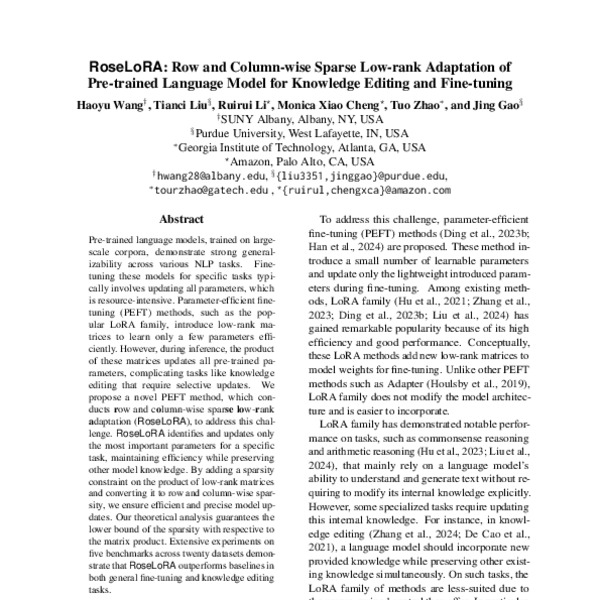 RoseLoRA: Row and Column-wise Sparse Low-rank Adaptation of Pre-trained Language Model for ...