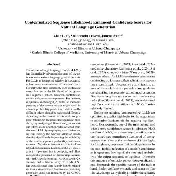 Contextualized Sequence Likelihood: Enhanced Confidence Scores for Natural Language Generation ...