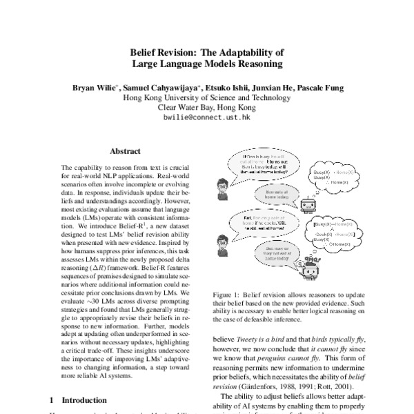 Belief Revision: The Adaptability of Large Language Models Reasoning - ACL Anthology