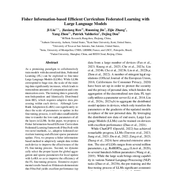 Fisher Information-based Efficient Curriculum Federated Learning with Large Language Models ...