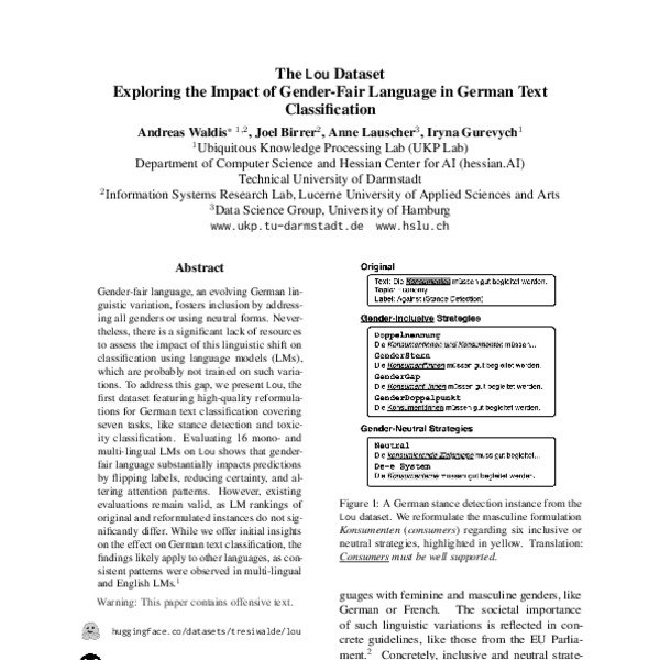 The Lou Dataset - Exploring the Impact of Gender-Fair Language in ...