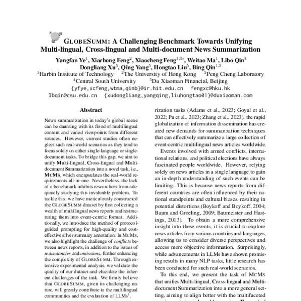 GlobeSumm: A Challenging Benchmark Towards Unifying Multi-lingual ...