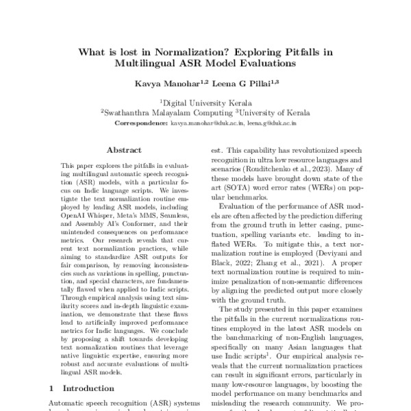 What Is Lost In Normalization Exploring Pitfalls In Multilingual Asr Model Evaluations Acl
