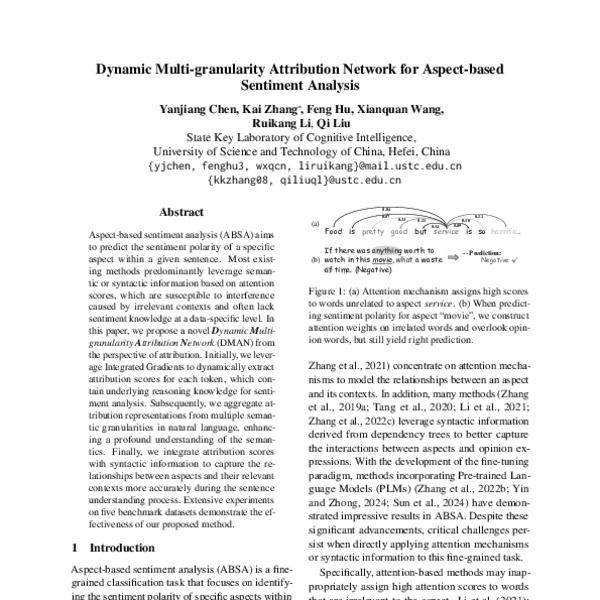 Dynamic Multi-granularity Attribution Network for Aspect-based Sentiment Analysis - ACL Anthology