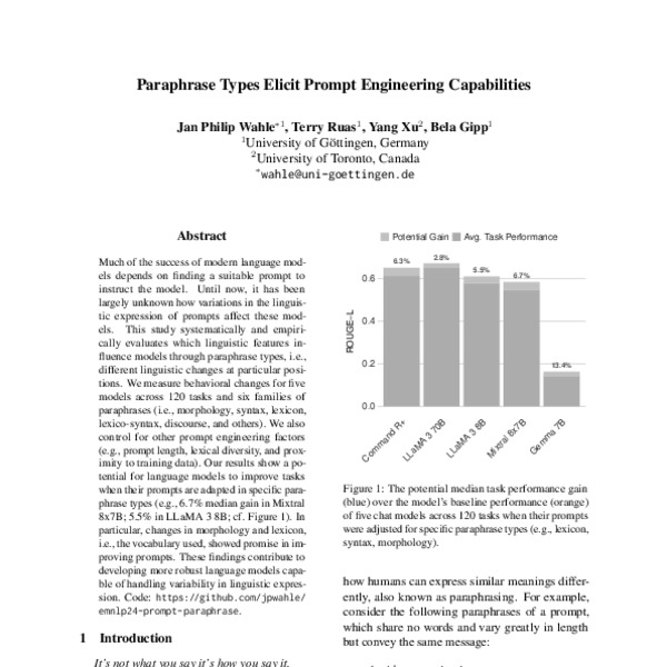 Paraphrase Types Elicit Prompt Engineering Capabilities - ACL Anthology