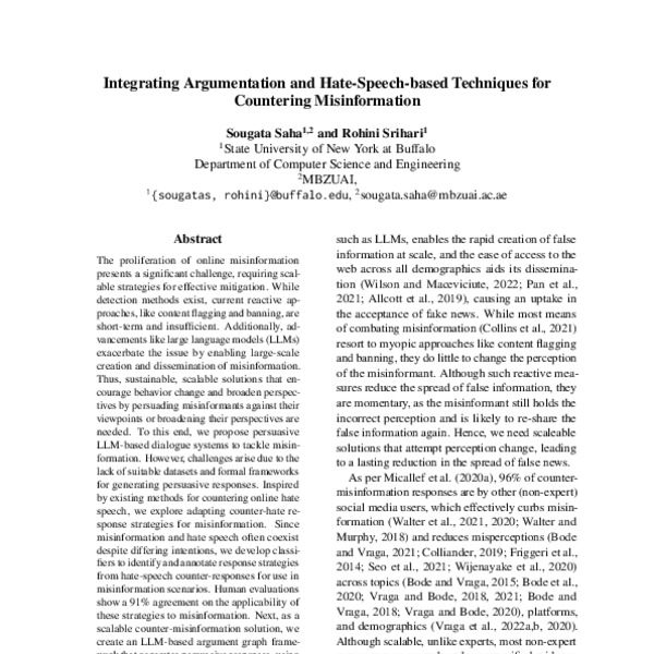 Integrating Argumentation and Hate-Speech-based Techniques for Countering Misinformation - ACL ...