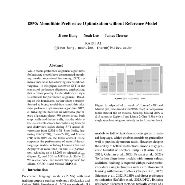 ORPO: Monolithic Preference Optimization without Reference Model - ACL Anthology