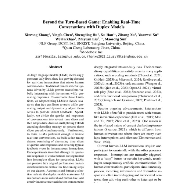 Beyond the Turn-Based Game: Enabling Real-Time Conversations with Duplex Models - ACL Anthology