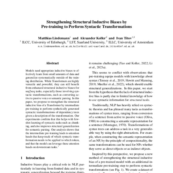 Strengthening Structural Inductive Biases by Pre-training to Perform Syntactic Transformations ...