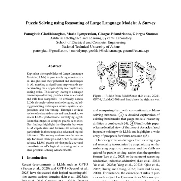 Puzzle Solving using Reasoning of Large Language Models: A Survey - ACL Anthology