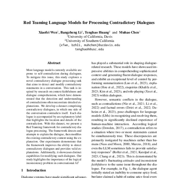 Red Teaming Language Models for Processing Contradictory Dialogues - ACL Anthology