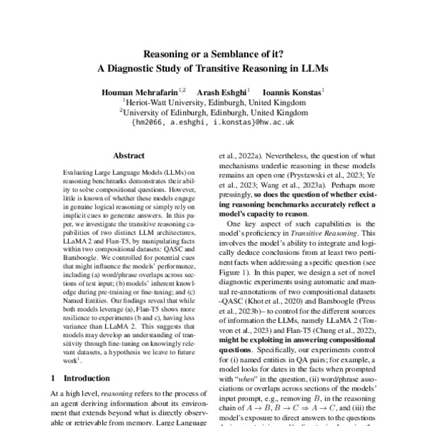 Reasoning or a Semblance of it? A Diagnostic Study of Transitive ...