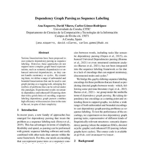 Dependency Graph Parsing as Sequence Labeling - ACL Anthology