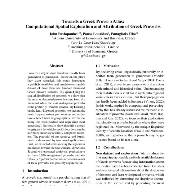 Towards a Greek Proverb Atlas: Computational Spatial Exploration and ...
