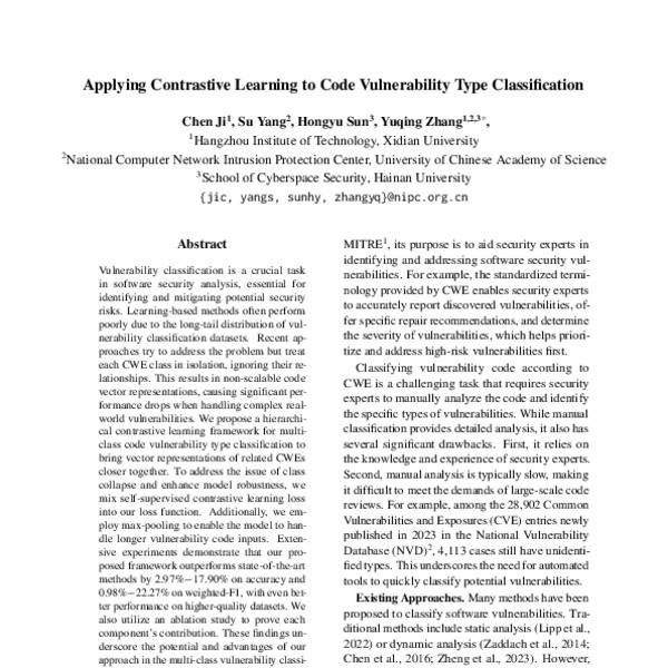 Applying Contrastive Learning to Code Vulnerability Type Classification - ACL Anthology