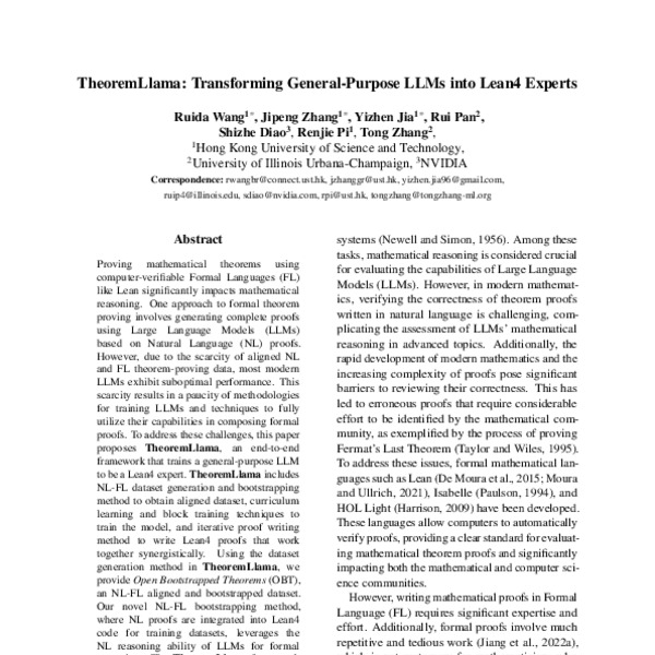 TheoremLlama: Transforming General-Purpose LLMs into Lean4 Experts - ACL Anthology