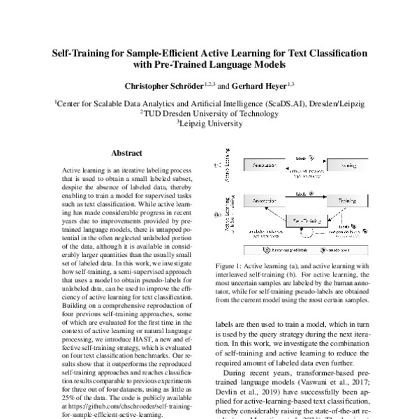 Self-Training for Sample-Efficient Active Learning for Text Classification with Pre-Trained ...