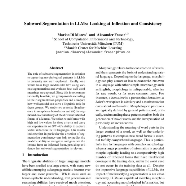 Subword Segmentation in LLMs: Looking at Inflection and Consistency - ACL Anthology