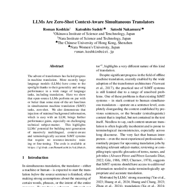 LLMs Are Zero-Shot Context-Aware Simultaneous Translators - ACL Anthology