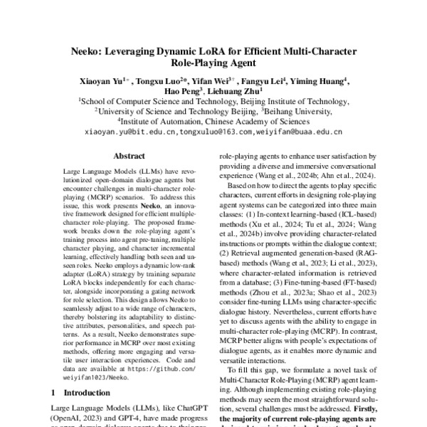 Neeko: Leveraging Dynamic LoRA for Efficient Multi-Character Role ...