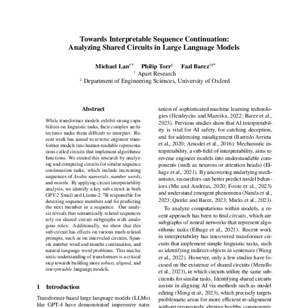 Towards Interpretable Sequence Continuation Analyzing Shared Circuits In Large Language Models