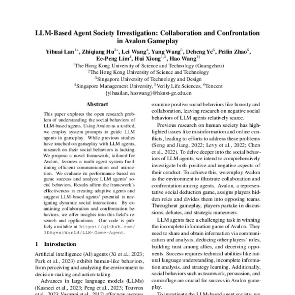 LLM-Based Agent Society Investigation: Collaboration and Confrontation in Avalon Gameplay - ACL ...