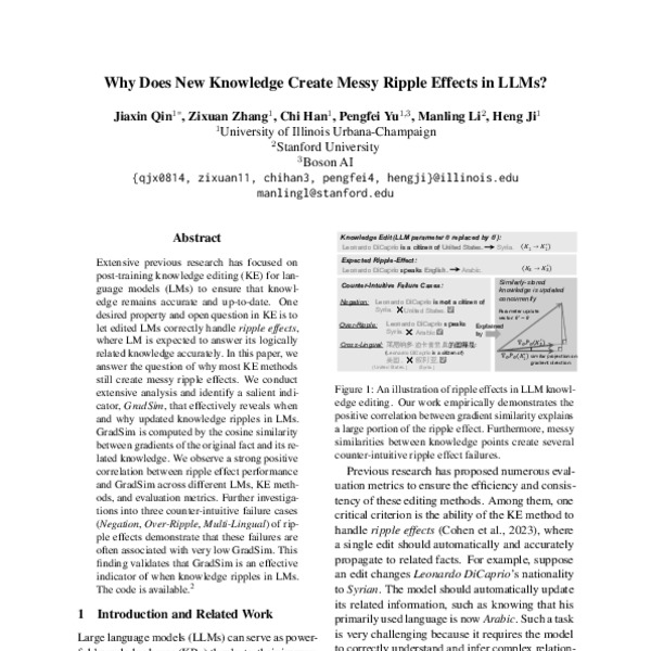 Why Does New Knowledge Create Messy Ripple Effects in LLMs? - ACL Anthology