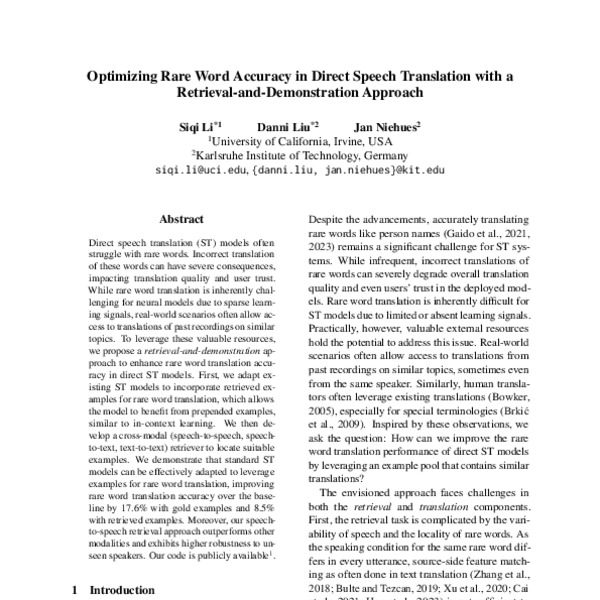 Optimizing Rare Word Accuracy in Direct Speech Translation with a Retrieval-and-Demonstration ...