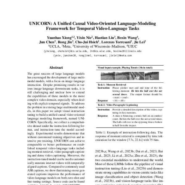 UNICORN: A Unified Causal Video-Oriented Language-Modeling Framework for Temporal Video-Language ...