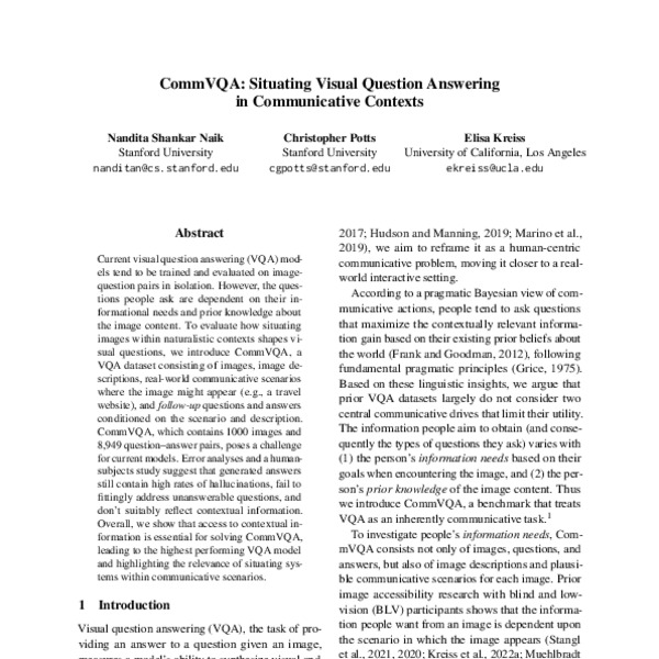 CommVQA: Situating Visual Question Answering in Communicative Contexts ...
