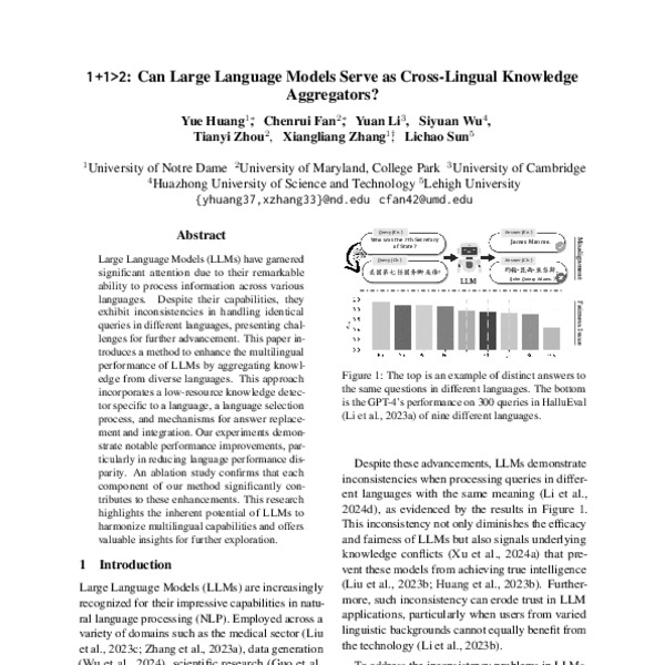 1+1>2: Can Large Language Models Serve as Cross-Lingual Knowledge Aggregators? - ACL Anthology