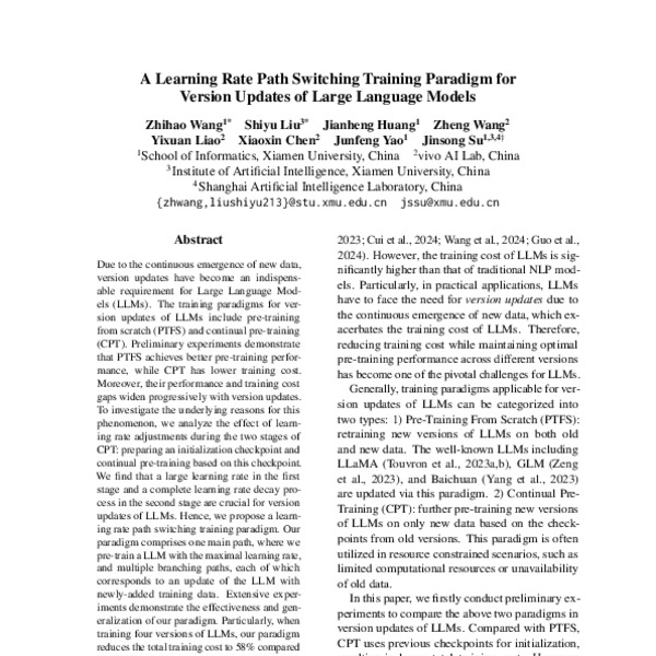 A Learning Rate Path Switching Training Paradigm for Version Updates of ...